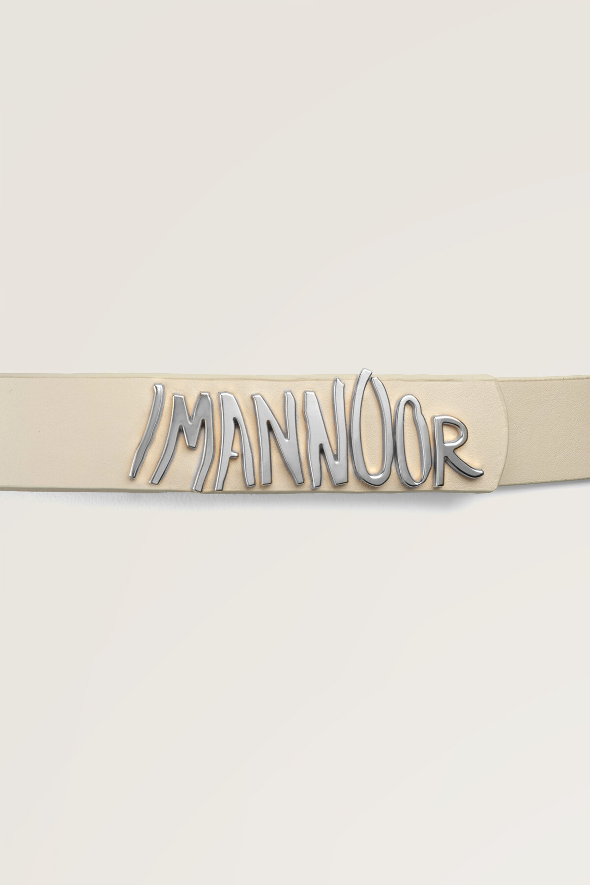 Cream Leather Belt with Silver Accessories